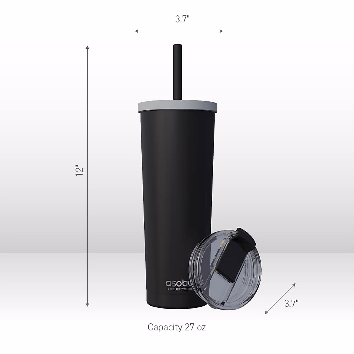 asobu Ocean Stainless Steel Tumbler with Flexible Straw Lid | Insulated Water Bottle for Ice Coffee, Cold Brew | Flip Open Lid for Hot Tea and Coffee | Reusable Travel Cup 27 Ounce (Black)