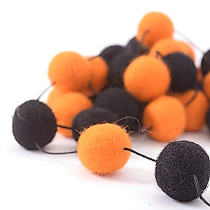 Glaciart One Felt Balls Garland - Easy to Hang Halloween Party Banner Decoration - 100% New Zealand Wool, Hand-Felted in Nepal - 8' Long, 40 Orange & Black Pom Poms