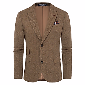 Men's Vintage Herringbone Tweed Blazer Winter Peak Lapel Wool Blend Jacket Coffee Herringbone L