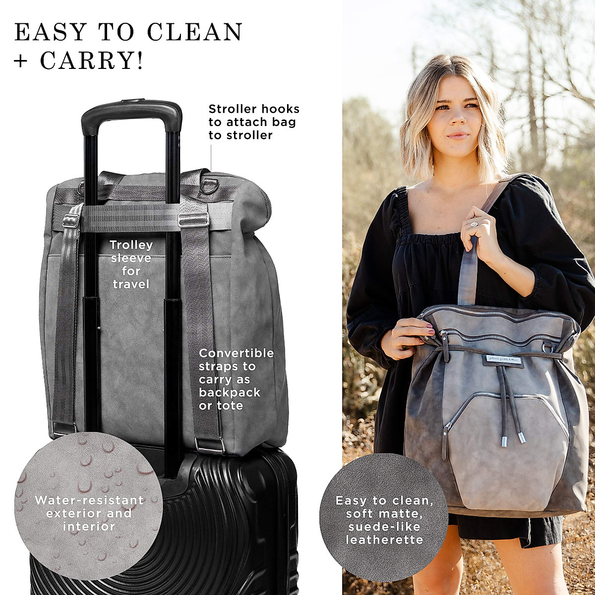 Petunia Pickle Bottom Cinch Convertible Backpack - Baby Bag - Baby Diaper Bag for Parents - Baby Backpack Diaper Bag - Stylish, Spacious, Secure Backpack for Busy Modern Moms & Dads - Pewter