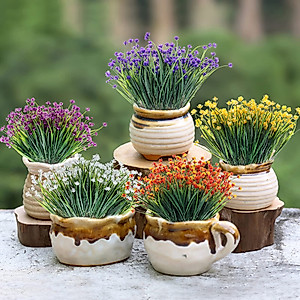 LXAFGP 8 Bundles Artificial Flowers Fake Greenery Outdoor UV Resistant Plants Faux Plastic Plants for Outdoor Shrubs Indoor Home Window Garden Wedding Porch Box Hanging Plants Decor (Yellow)