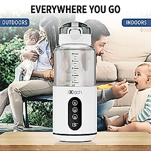 IXTECH Portable Water Warmer for Baby Formula, Milk Warmer for Travel, 10 oz,Electric Warming with Adjustable Temperature Control, Leak-Resistant Spout, Rechargeable and Wireless