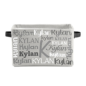 Text Gray Fabric Storage Basket for Organizing Closet Shelf Nursery Toy Decorative Closet Organizers with Handles Cubes