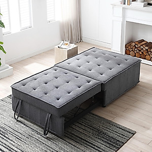 P PURLOVE Sleeper Sofa Bed for Living Room, Modern Ottoman Lazy Couch with Removable Backrest, Multipurpose Sofa Pulling Out Bed for Apartment, Bedroom (Dark Grey)
