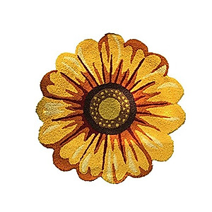 Judy Dre am Yellow Flowers Shape Round Area Rugs Handmade Sunflowers Rug Bedroom/Living Room/Kitchen/Bathroom Floral Floor Mat Non-Slip Washable Doormat 25.6" X 25.6"