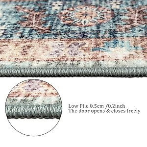 VOTOWN HOME Area Rug 6'x9' - Vintage Design Washable Living Room Rug with Non-Slip Rubber Backing, Non-Shedding, Faux Wool Vintage Boho Area Rug for Bedroom, Dining Room and Laundry Room