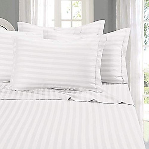 Cotton Home Depot Best, Softest, Coziest 4-Piece Sheet Sets! - 1500 Thread Count Egyptian Quality Luxurious Wrinkle Resistant 4-Piece Damask Stripe Bed Sheet Set,White , King