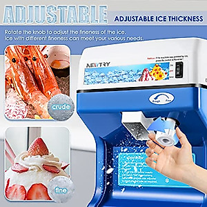 NEWTRY Commercial Ice Shaver Machine Electric Ice Cube Crusher Snow Cone Maker Thickness Adjustable 260lb/h for Small Ice Cubes Summer Parties Bar Use 110V US