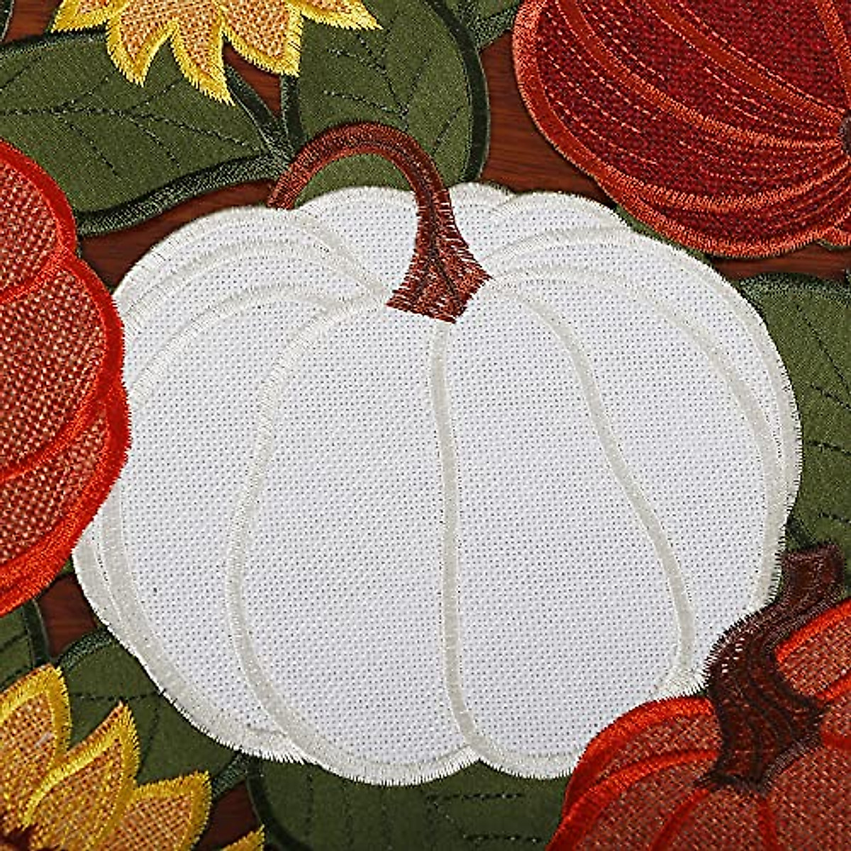 OWENIE Fall Pumpkins Placemats Set of 4,Thanksgiving Placemats with Embroidered Harvest Pumpkin and Leaves/Sunflowers, Fall Decor for Home, AutumnTable Mats, 15 Inch Round