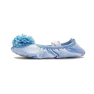 NEVKA Girls Ballet Shoes Satin Dance Practice Flower Flats Yoga Gymnastics Shoes (Blue, 5)