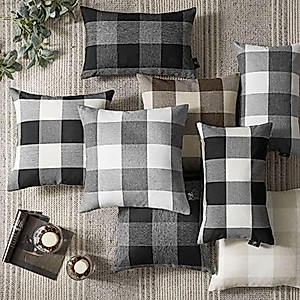 Phantoscope Pack of 2 Gingham Buffalo Check Plaid Throw Decorative Pillow Cover Outdoor Indoor Throw Pillows Farmhouse Square Pillow Cases for Home Decor Off White,18 x 18 Inches