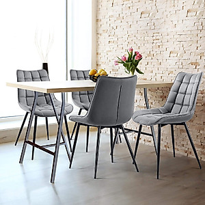 Yaheetech Set of 4 Dining Chairs Velvet Reception Chairs Tufted Accent Chairs with Soft Padded and Metal Legs for Kitchen/Living Room/Lounge/Reception, Gray