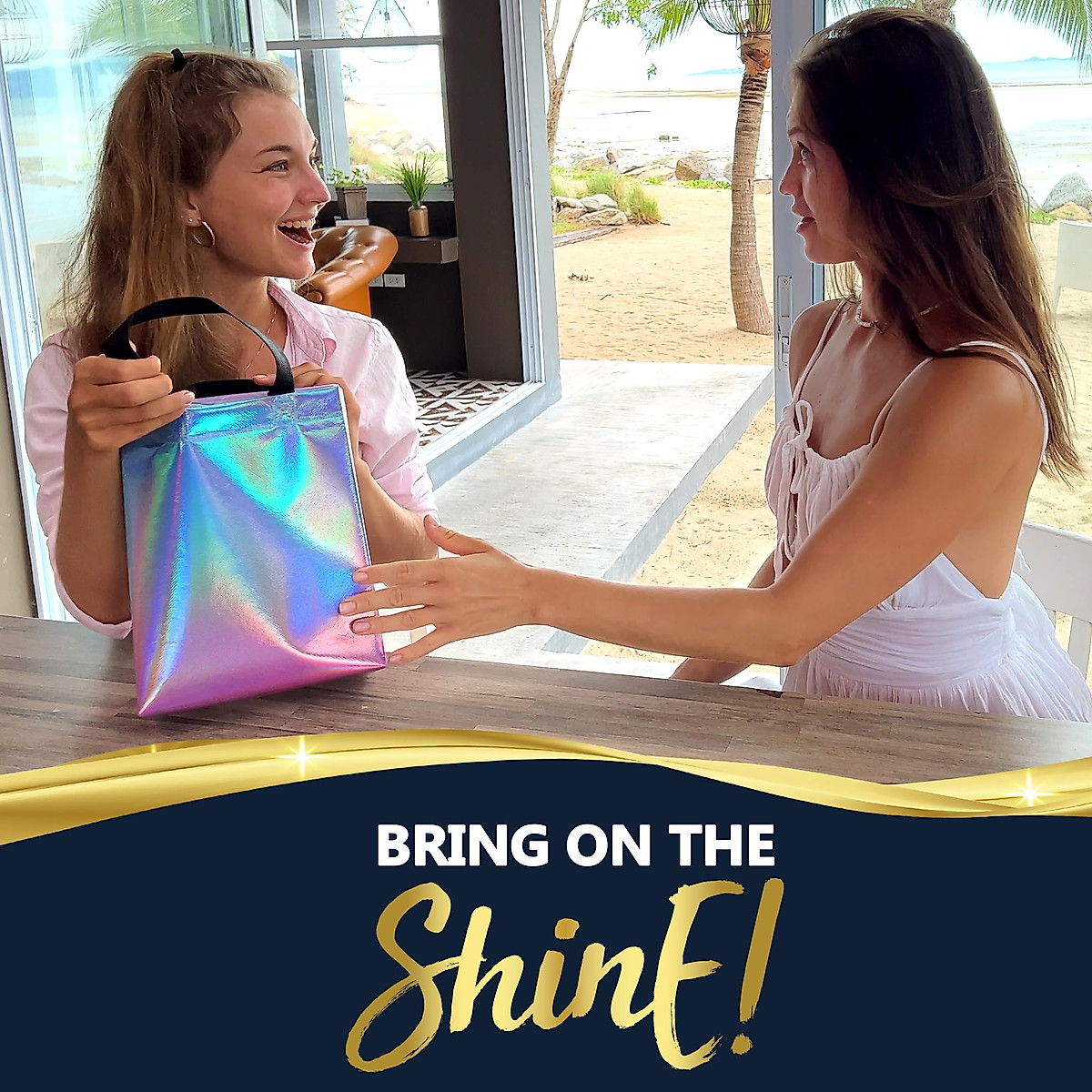 Nush Nush Gradient Gift Bags Medium Size – Set of 12 Aqua to Pink Reusable Gift Bags With Holographic Finish - Perfect As Goodie Bags, Birthday Gift Bags, Party Favor Bags - 8x4x10