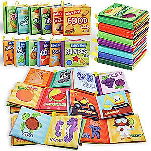 JOYIN 12 Pcs Bath Books, Nontoxic Fabric Soft Crinkly Cloth Books, Waterproof, Bathtub Pool and Early Education First Toys for Infant Newborn Baby Toddlers Kids Birthday Gifts
