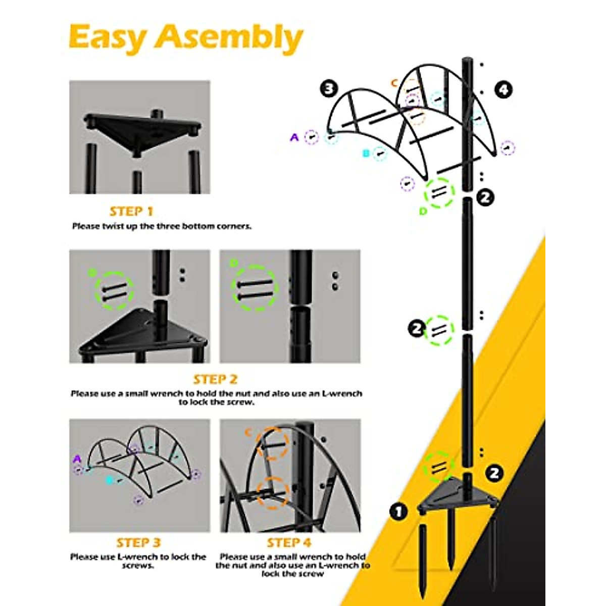 Suchek Metal Garden Hose Holder Stake, Freestanding, Heavy Duty Water Hose Stand, In Ground Hose Rack Organizer for Outside Yard (Black)