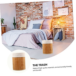 Levemolo 1pc Bamboo Trash Can Round Trash Can Collapsible Garbage Can Garbage Cans Woven Rubbish Container Clothes Storage Organzier Waste Bins Laundry Basket Sundries Bucket Clothing