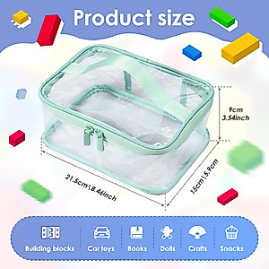 3 Pcs Toy Storage Bags Clear PVC Toy Organizing Bags with Zipper and Handle Reusable Board Game Storage Waterproof Toy Storage Organizer for Building Blocks Toys Books US(green)