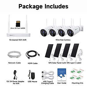 yeewise Solar Security Cameras Wireless Outdoor, 2K 4MP Home Security System, 4 Cameras Kit with Color Night Vision, Forever Power, Spotlight Camera, 10CH NVR with 64G Local Storage, No Monthly Fee