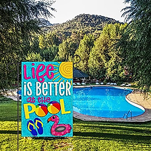 Balgardekor Life is Better at the Pool Garden Flag Vertical Double Sided Burlap Summer Yard Outdoor Decor Home Decor (12.5 x 18, Pool)