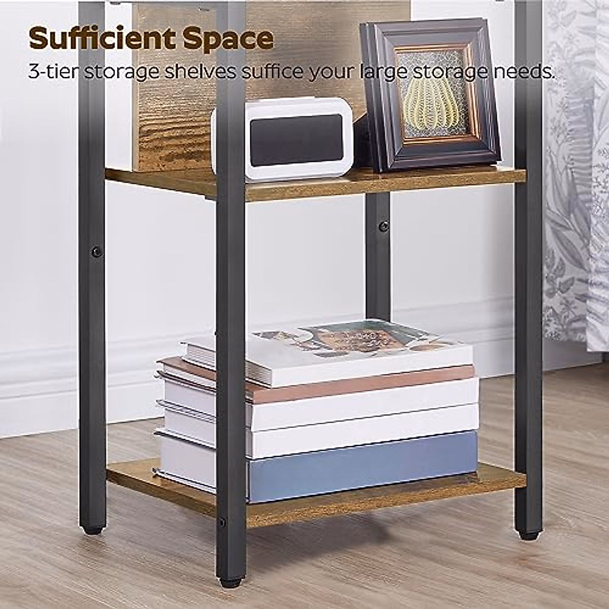 YATINEY Nightstands Set of 2, End Tables with Charging Station and Type C, Side Table with Open Storage Shelf, Bedside Table for Small Spaces, Rustic Brown and Black ET58L2BR