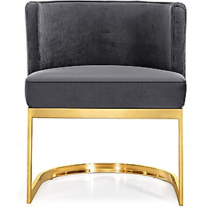Meridian Furniture Gianna Collection Modern | Contemporary Velvet Upholstered Dining Chair with Polished Gold Metal Frame, 24" W x 22" D x 29.5" H, Grey