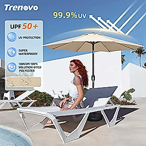 Trenovo 9 FT Outdoor Patio Umbrella -2023 Pro-Series Ultra Durable Table Umbrella with Push Button Tilt and Crank, Updated UV Protection Tech & 8 Reinforced Ribs, Waterproof Market Umbrella for Garden, Lawn, Deck, Backyard, Pool (Tan)