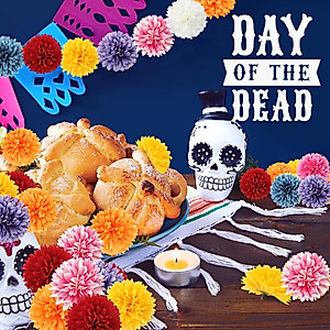 Marigold Flower Heads Bulk 40 Pcs, Faux Mexican Artificial Flowers for Day of the Dead Decorations - DIY Wreath Garland Craft indian wedding Diwali Home Dia De Los Muertos Decor Halloween(Multicolor)