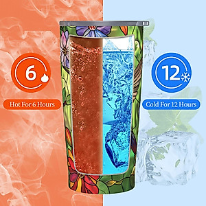 20 Oz Tumbler with Lid and Straw, Stained Glass Hummingbird Art Insulated Tumbler Stainless Steel Cups, Personalized Coffee Tumbler Travel Mug Water Bottle