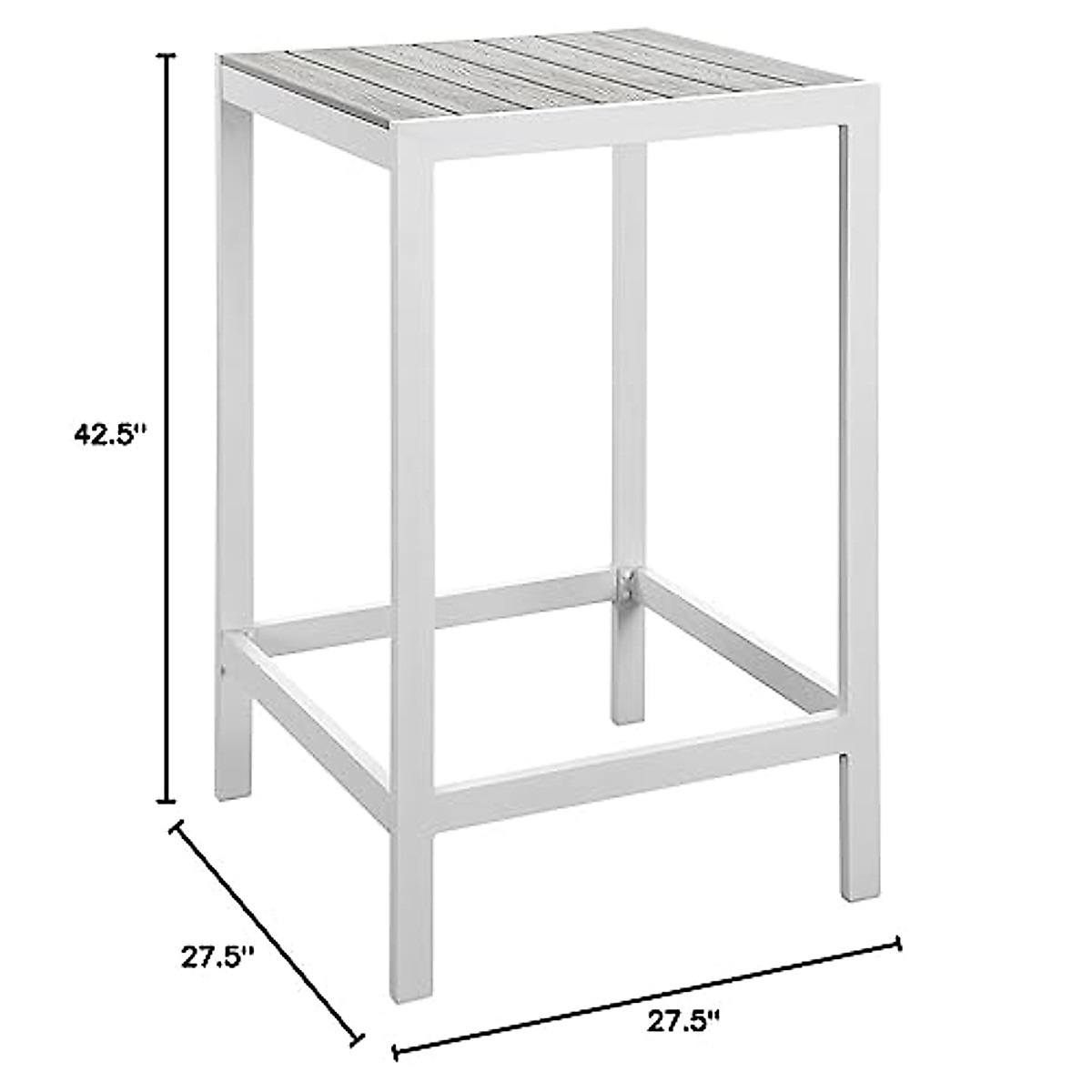 Modway Maine Aluminum Outdoor Patio Bar Table in White Light Gray