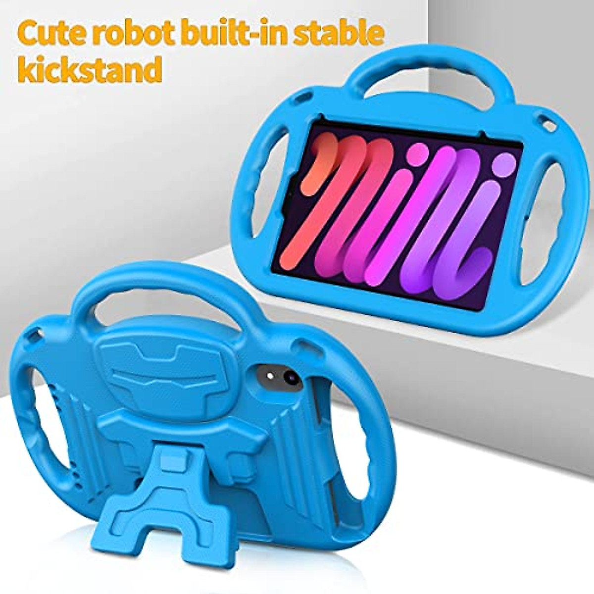 BMOUO Kids Case for iPad Mini 6 (8.3 inch, 2021), iPad Mini 6th Generation Case for Kids, with Shoulder Strap, Shockproof Handle Stand Kids Case for iPad Mini 6th Generation 8.3 inch 2021, Blue