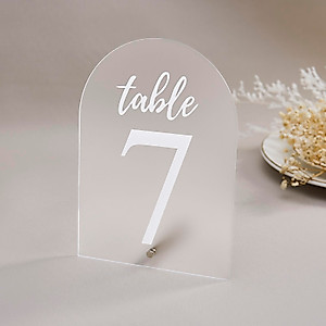 Frosted Arch Table Numbers for Wedding Reception with Matel Stands 1-15,5''x7'' Inch Frosted Arch Acrylic Sign with White Letters for Reception, Party, Anniversary, Event
