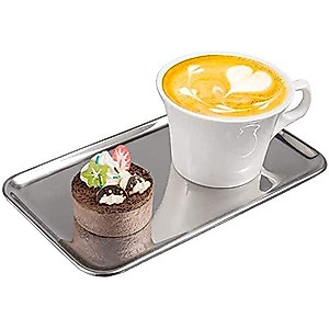 IMEEA Small Vanity Tray Rectangle Satinless Steel Little Jewelry Tray Bathroom Tray Storage Organizer Makeup Cosmetic Organizer Trays, 8 x 4.6 inch