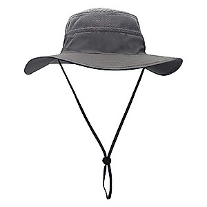 Duakrs Unisex Wide Brim Sun Hat,Outdoor UPF 50+ Waterproof Boonie Hat Summer UV Protection Sun Caps (Gray)