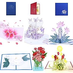 WESAPPINC 6Pack 3D Greeting cards Christmas Cards Pop Up Holiday Postcards, Birthday Anniversaries Card for Fathers,Valentines, Friend,Kids, Thank You Handmade Appreciation Gifts (6Pack Flower card)