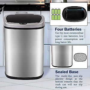 13 Gallon 50 Liter Garbage Can Automatic Kitchen smart motion sensor Trash Motion Sensor Automatic Closure & Opening Touchless Garbage Bin Anti-fingerprint Mute Designed Trash Bin for Office Bedroom Bathroom (Silver2)