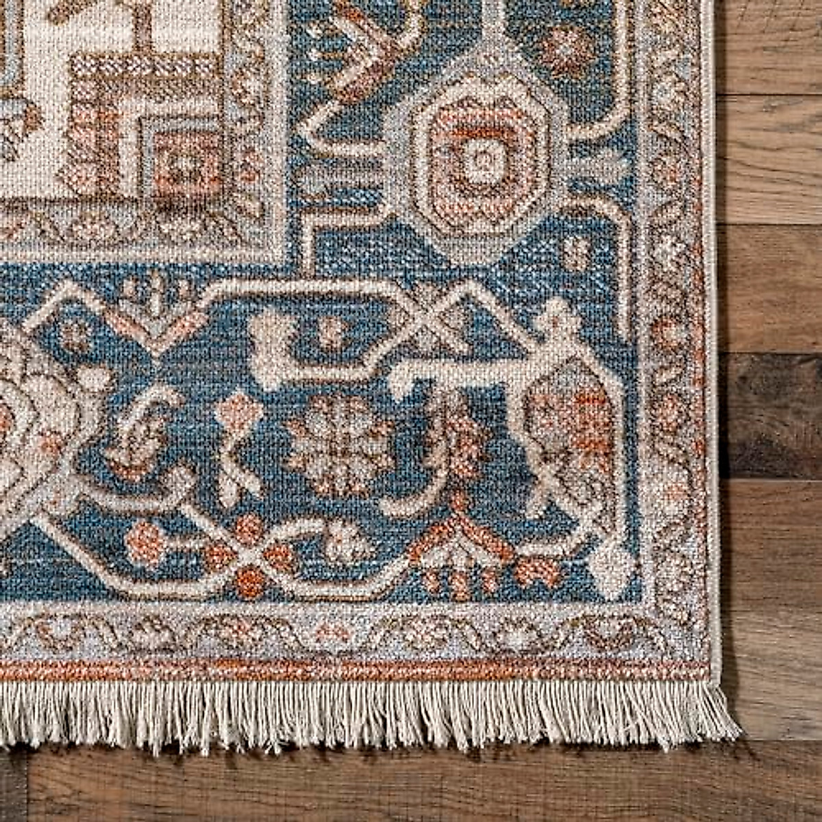 nuLOOM Harriet Vintage Medallion Fringe Area Rug - 5 Round Area Rug Traditional Blue/Multicolor Rugs for Living Room Bedroom Dining Room Kitchen