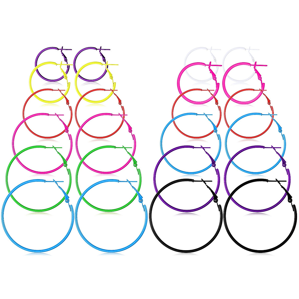 12 Pairs 80s Hoop Earrings Neon Color Circle Earrings Hoops Colored Hoop Earrings Set for Women(Multi Color)