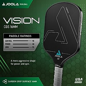 JOOLA Vision Pickleball Paddle with Textured Carbon Grip Surface Technology for Maximum Spin and Control with Added Power - Polypropylene Honeycomb Core Pickleball Racket 16mm