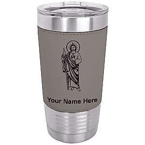 LaserGram 20oz Vacuum Insulated Tumbler Mug, Saint Jude, Personalized Engraving Included (Faux Leather, Gray)