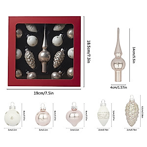 KINGYEE Miniature Ornaments and Tree Topper White and Pink Christmas Mini Glass Tree Decorations Set of 15 for Tabletop Desktop Tree Wedding Centerpiece