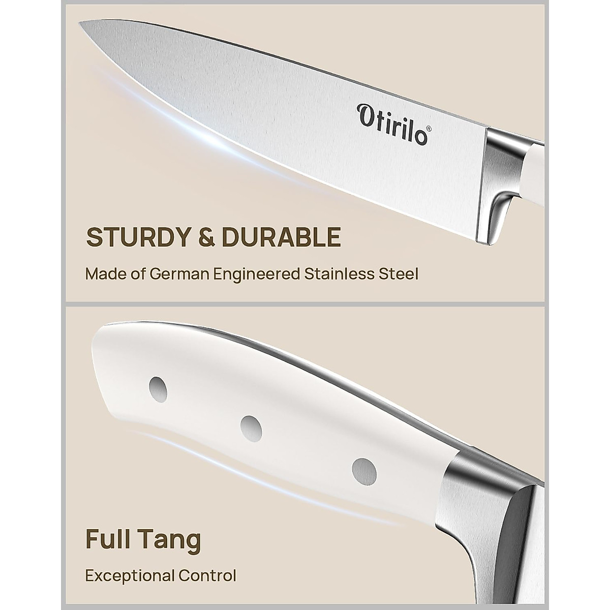 Knife Sets for Kitchen with Block 15-Piece, Otirilo Kitchen Knife Set High Carbon Stainless Steel Cooking Knife Set, Triple Riveted Forged Handle, Razor-Sharp Chef's Knife Set with Sharpener