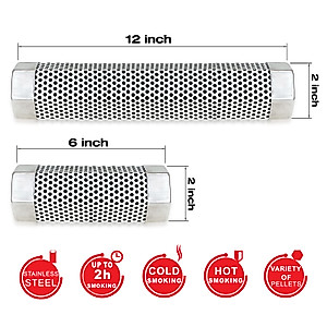 Kampfit Pellet Smoker Tube 6 Inches - Stainless Steel Perforated Wood Pellet Tube Smoker - for All Electric, Gas, Charcoal Grill or Smoker, Hot or Cold Smoking
