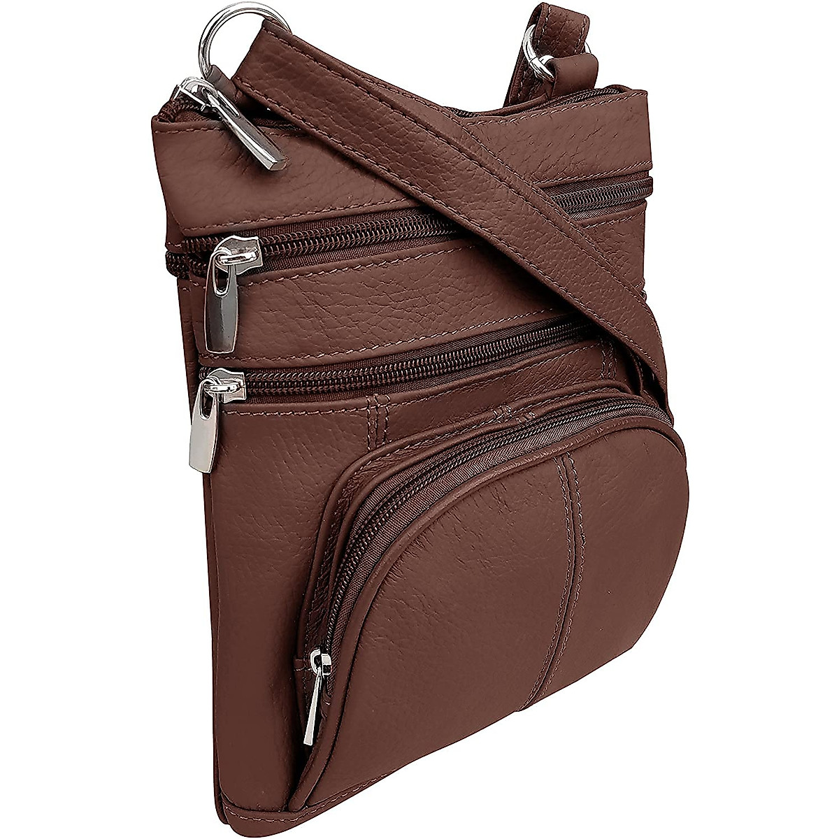 Roma Leathers Genuine X-Large Crossbody Purse, Multi-Pocket, Adjustable Strap, XL, Brown