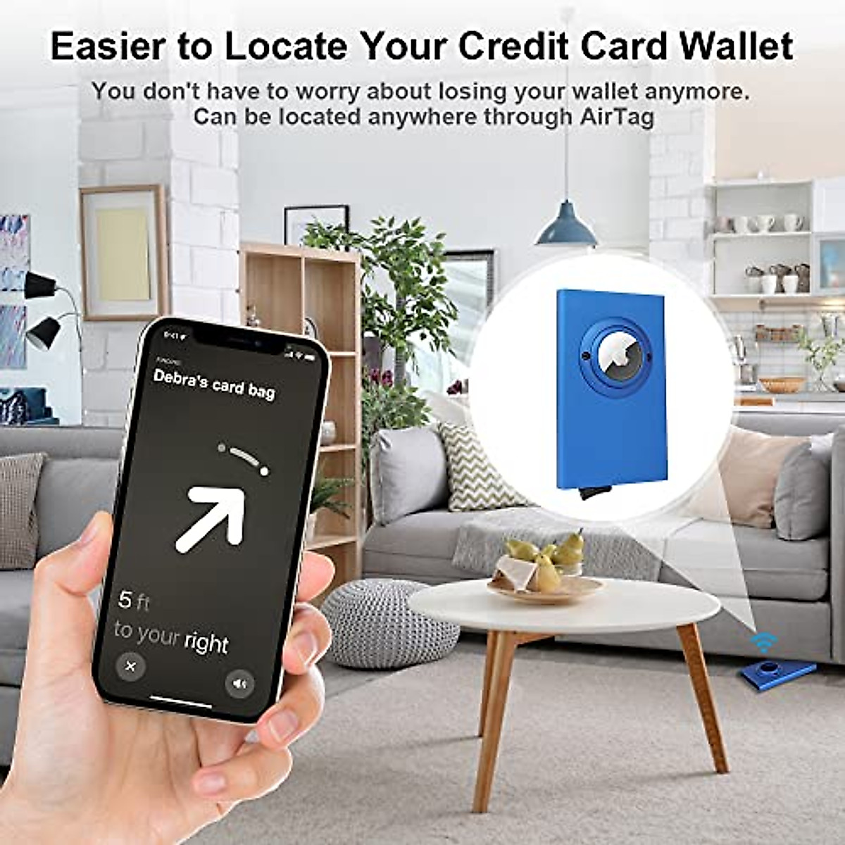 AirTag Card Holder Wallet with AirTag Holder, Pop Up Wallet RFID Blocking Slim Metal Bank Credit Card Case Holds 5 Cards (Yellow)