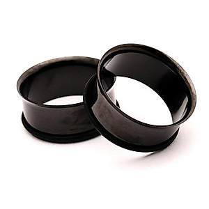 Mystic Metals Body Jewelry Black Steel Single Flare Tunnels - 5/8 Inch - 16mm - Sold As a Pair