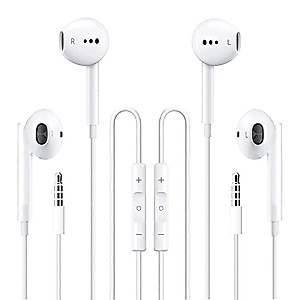 2 Packs Apple Wired Headphones Earbuds with Microphone,in-Ear Earphones Volume Control[Apple MFi Certified] Headphones Compatible with iPhone/ipad/Android/Computer and Other 3.5mm Jack Devices