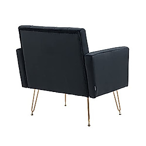 Olela Accent Chair Set of 2,Velvet Armchair Single Sofa Modern Tufted Upholstered Side Reading Chairs with Arm and Gold Metal Leg for Living Room Bedroom Club Nursery Office Decorate(2, Black)