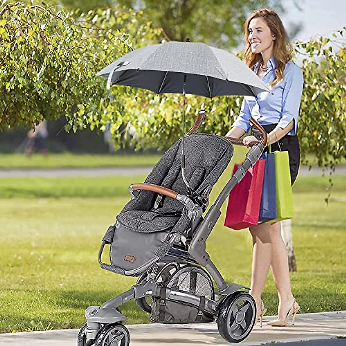 Baby Stroller Parasol, Universal Umbrella with Clamp, 360 Degree Adjustable UV Protection Stroller Sun Shade, Waterproof Umbrella for Trolley, Bike, Wheelchair, Beach Chair