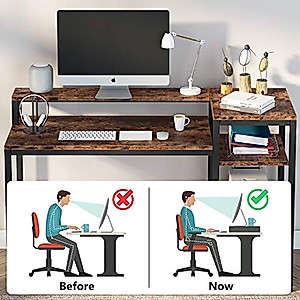 Tribesigns Computer Desk with Storage Shelves & Monitor Stand, PC Study Writing Desk, Industrial, Wood and Steel Frame, Workstations for Home Office