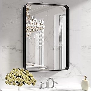 LOAAO Black Metal Framed Bathroom Mirror for Wall, 22X30 Inch Rounded Rectangle Mirror, Matte Black Bathroom Vanity Mirror Farmhouse, Anti-Rust, Tempered Glass, Hangs Horizontally or Vertically